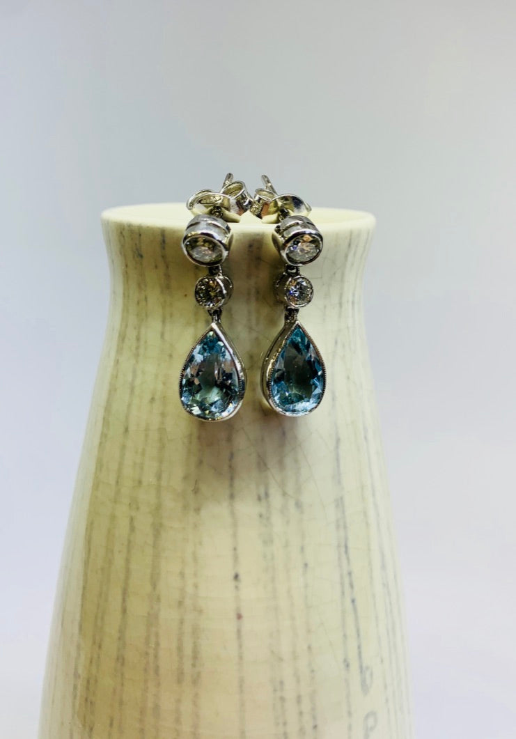 18 carat white gold Diamond and Aquamarine Earrings – Victoria Bedwell