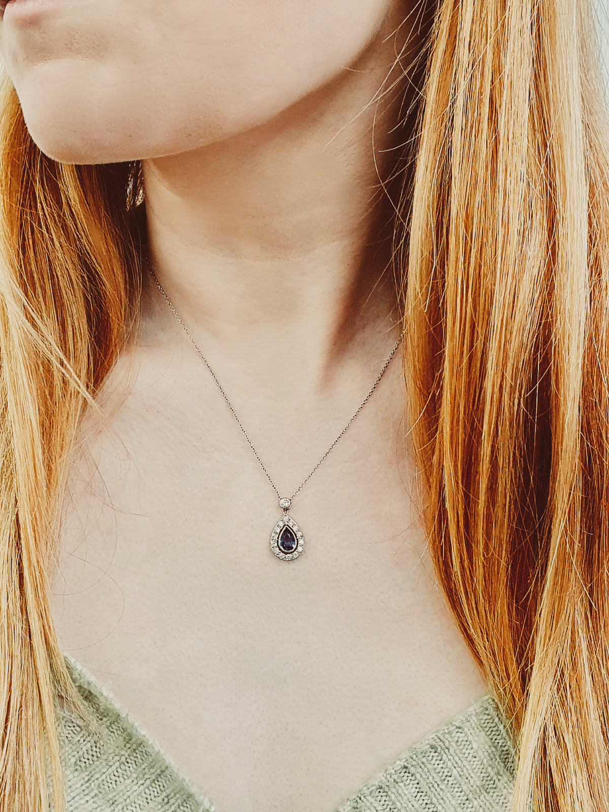 18 carat white gold Diamond and Sapphire Pendant and Chain – Victoria ...